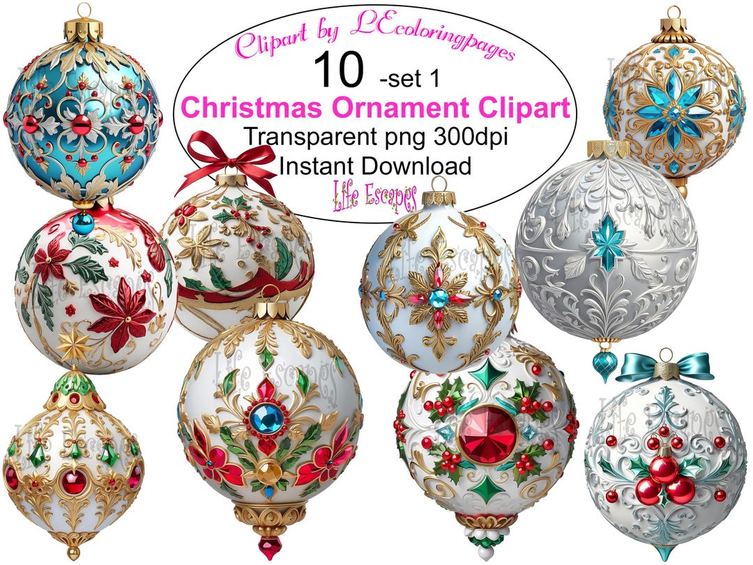 Christmas Ornament Clipart Set 1 Transparent Png 10 Pieces Clipart ...