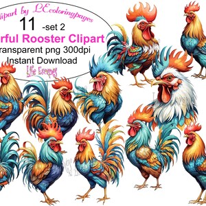 Colorful Rooster Clipart Set, Instant Download, Commercial Use, POD Use ...