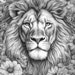 Majestic Lion Coloring Page, Floral Jungle Grayscale Illustration ...