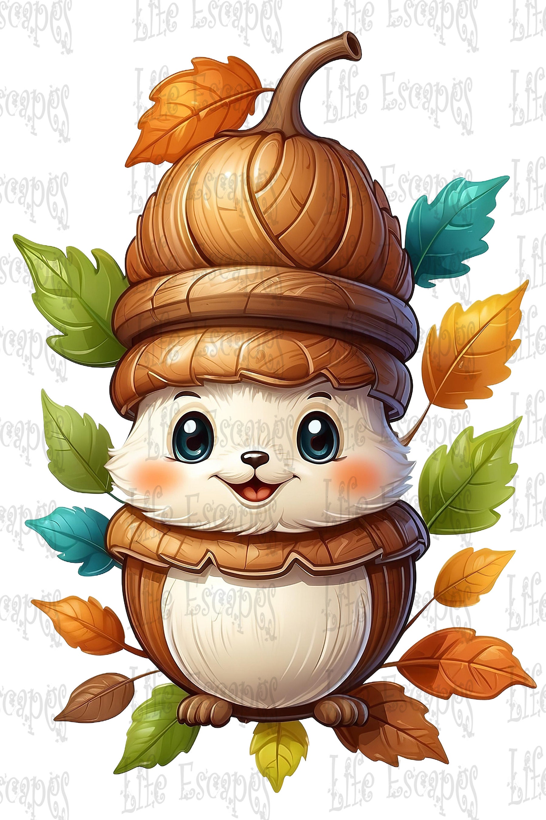 Printable Cute Acorn Clipart Bundle Set 1, PNG, Commercial Use, Digital ...