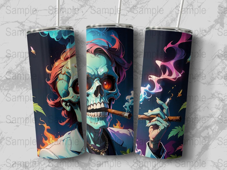 Funny Weed, Cannabis, Marijuana, Skull 20 Oz Skinny Tumbler Sublimation ...