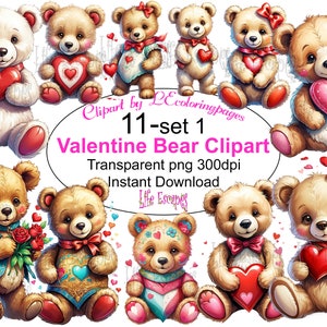 Printable Valentine Bear Clipart Bundle - Set #1, PNG, Commercial Use ...