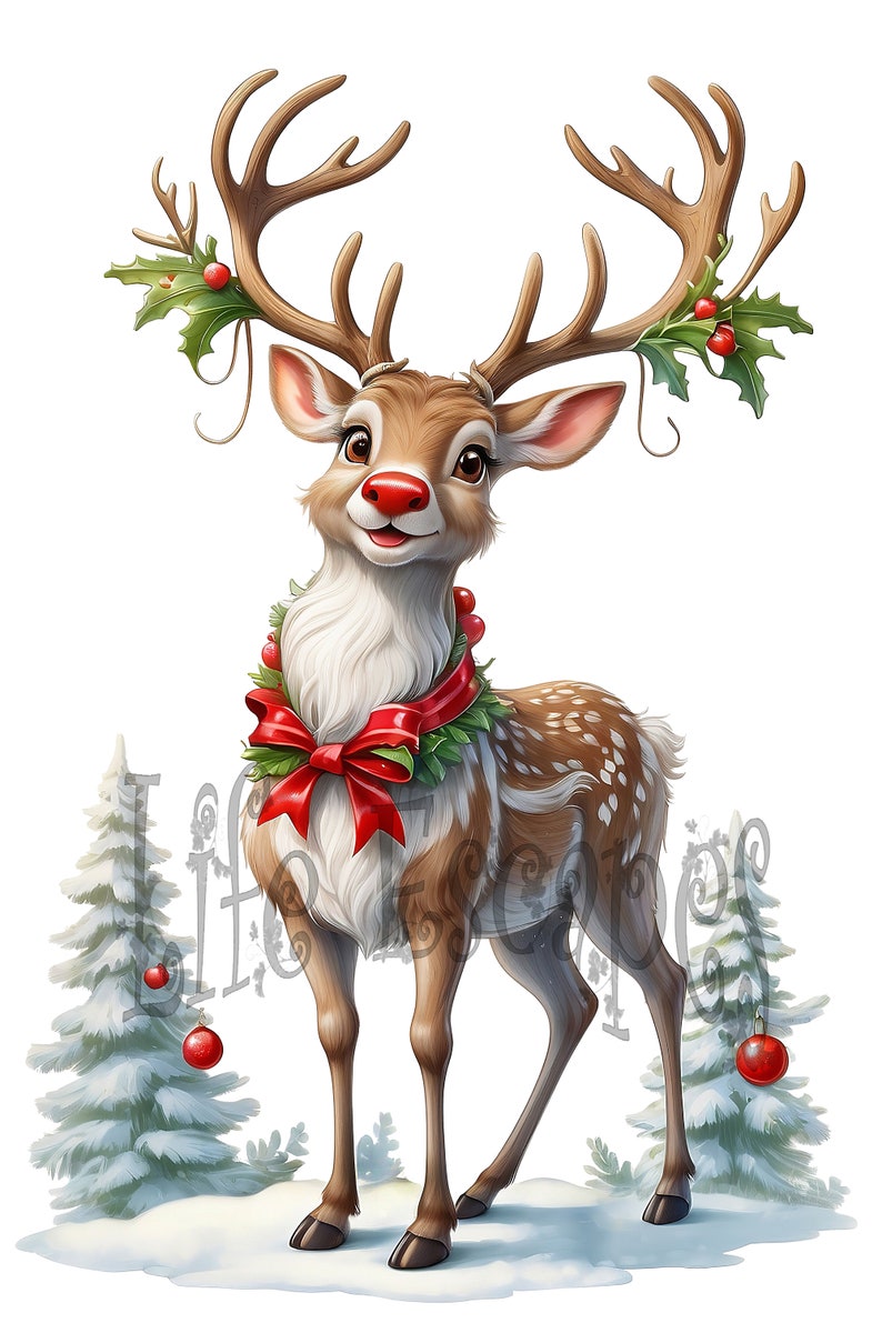 Printable Santa and His Reindeer Clipart Set Set 1, PNG, Commercial Use ...