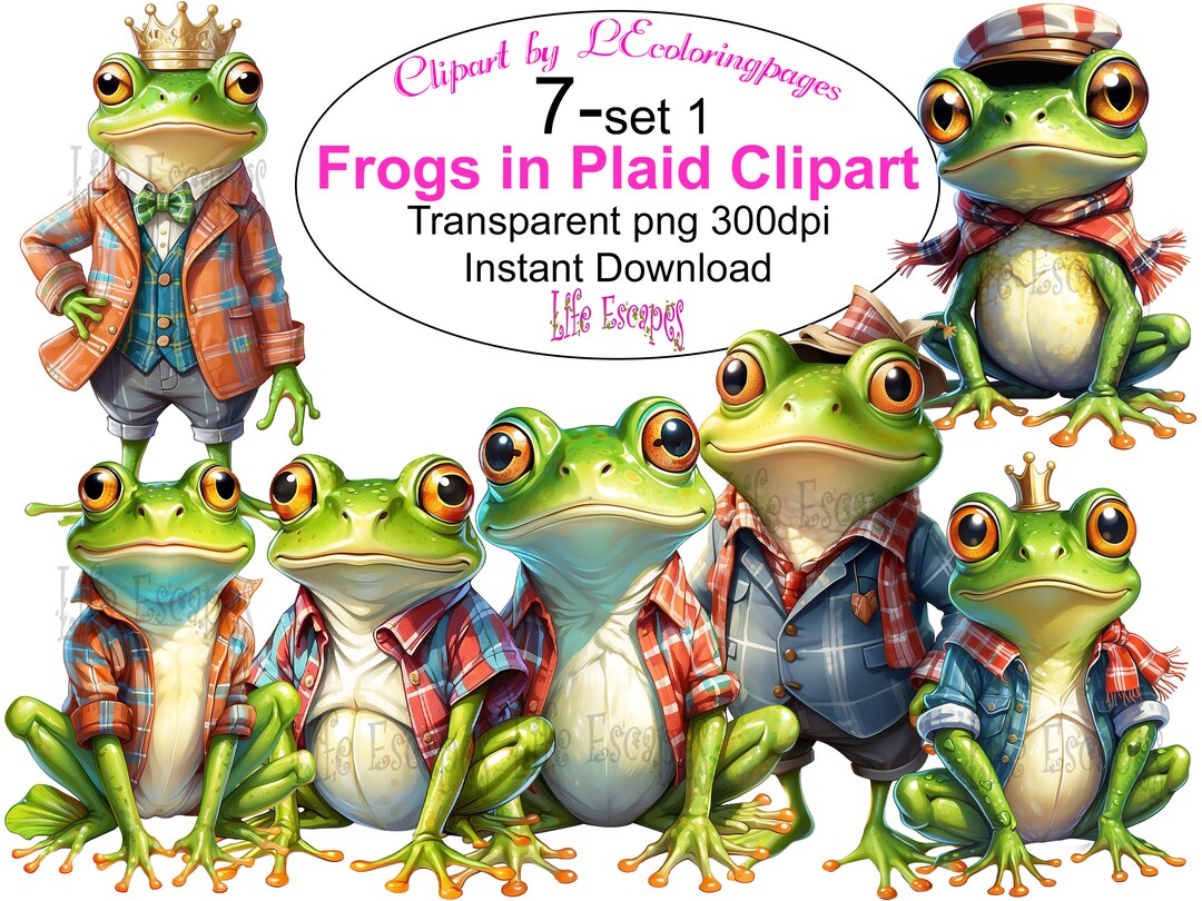 Printable Frogs in Plaid Clipart Bundle - Set #1, PNG, Commercial Use ...