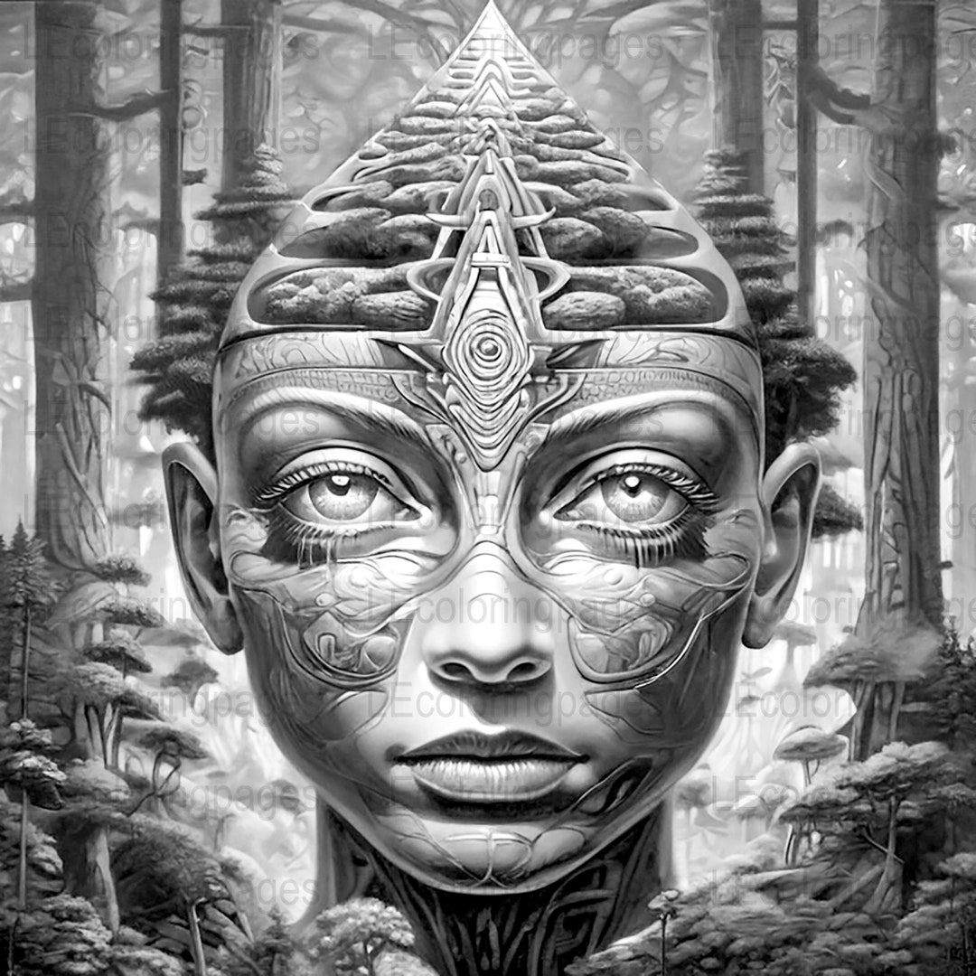 Mystical Forest Adult Coloring Page, Grayscale Fantasy Artwork ...