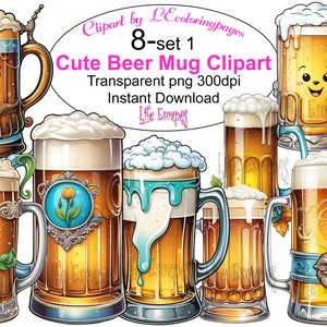 Cute Beer Mug Clipart Set, Oktoberfest Graphics, Craft Beer PNG, Bar ...