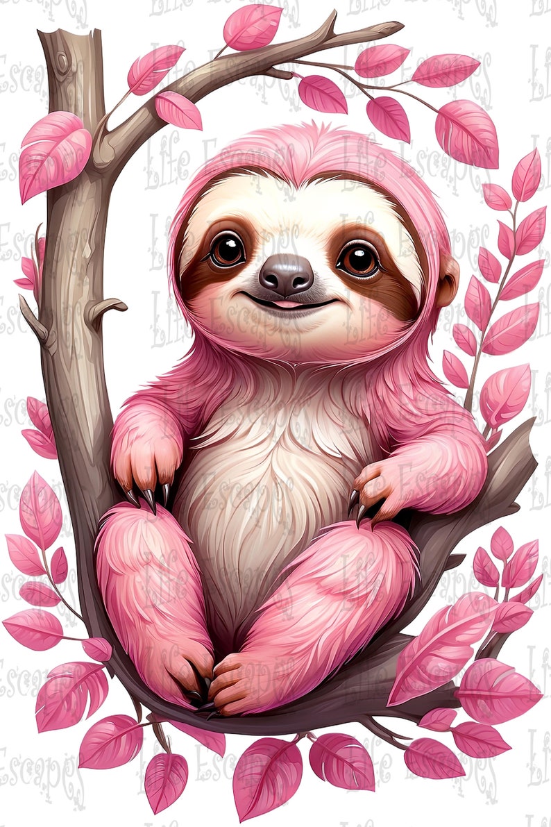 Baby Pink Sloth Clipart Set, Cute Nursery Animal Printable, Instant ...
