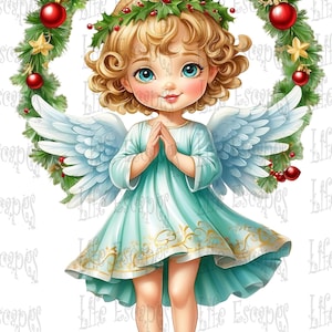 Christmas Angel Clipart Set, 12 PNG Clipart, Transparent 300dpi ...
