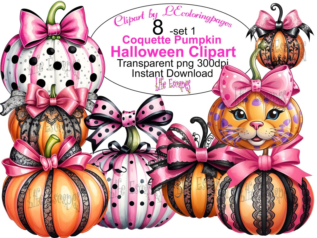 Coquette Pumpkin Halloween Clipart Set, Commercial Use Clipart, Instant ...