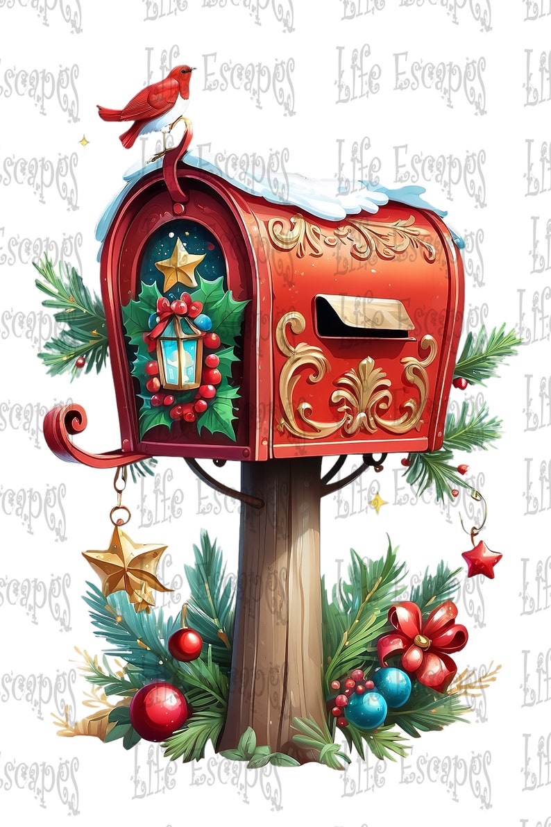 Printable Christmas Mailbox Clipart Set Set 1, PNG, Commercial Use ...