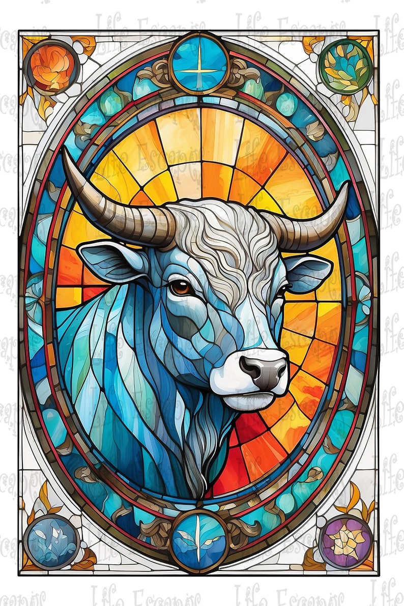 Printable Stained Glass Zodiac Taurus Clipart Bundle Set 1, PNG ...