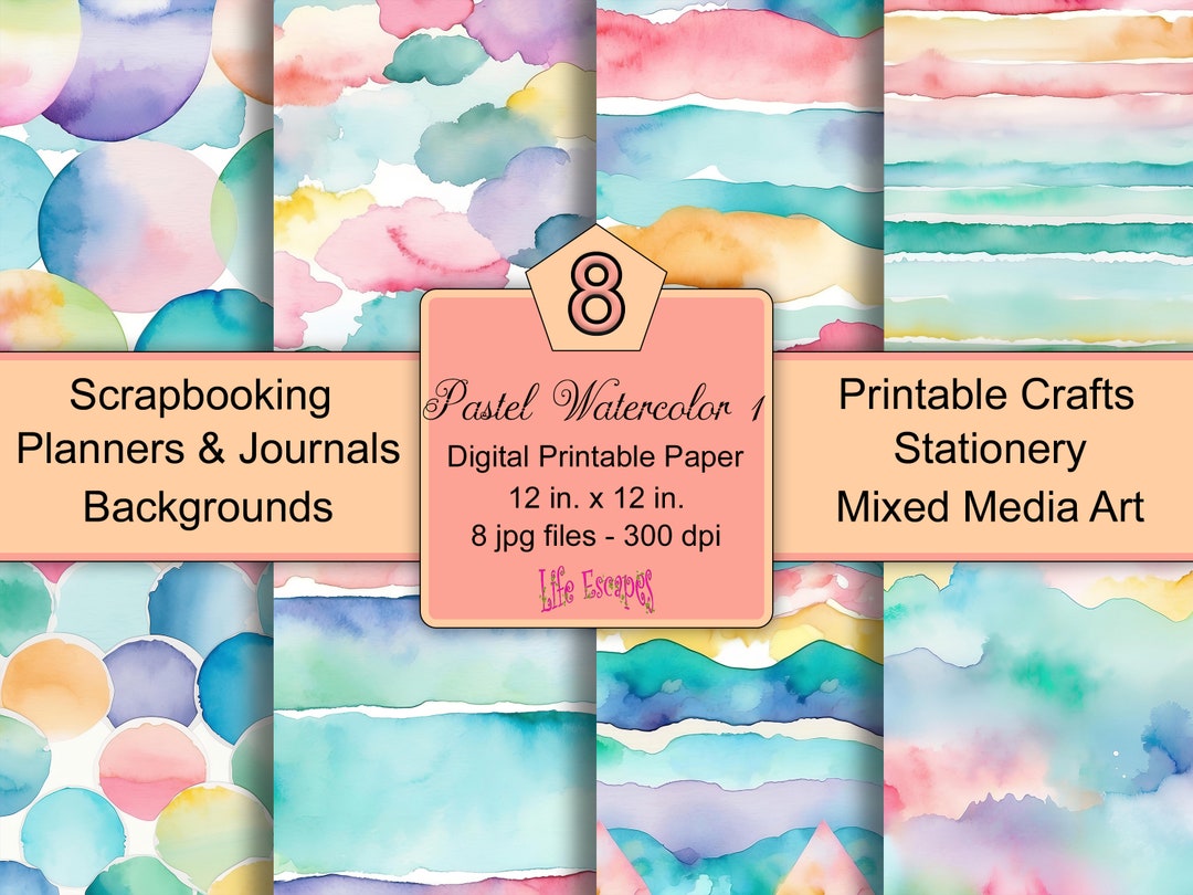 Pastel Watercolor Digital Paper Pack, Scrapbook Printable, Planner ...