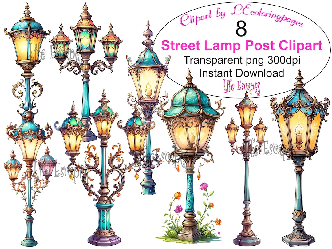 8 Street Lamp Post Clipart Transparent Png 300dpi Instant Download ...