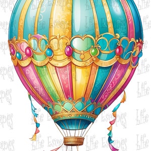Colorful Hot Air Balloon Clipart Set, 8 Digital PNG Files, Commercial ...
