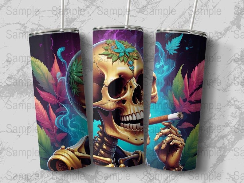Funny Weed, Cannabis, Marijuana, Skull 20 Oz Skinny Tumbler Sublimation ...