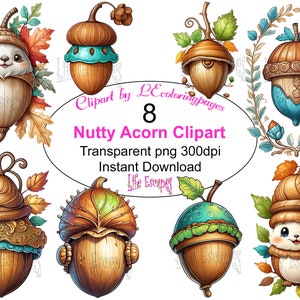 Printable Cute Acorn Clipart Bundle - Set #1, PNG, Commercial Use ...