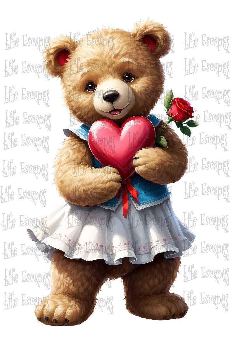 Printable Valentine Bear Clipart Bundle Set 2, PNG, Commercial Use ...