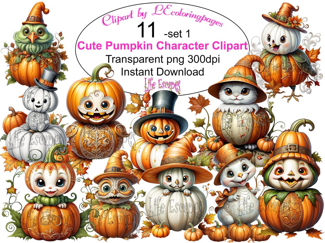 Cute Pumpkin Character Clipart, Halloween Art for DIY Crafts, PNG ...