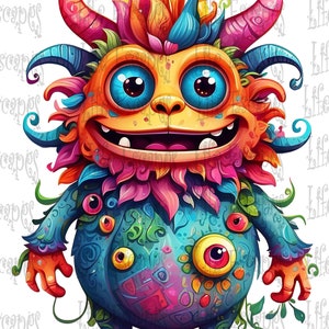 Cute Silly Monster Clipart Set, Colorful Creature Digital PNG, Kids ...