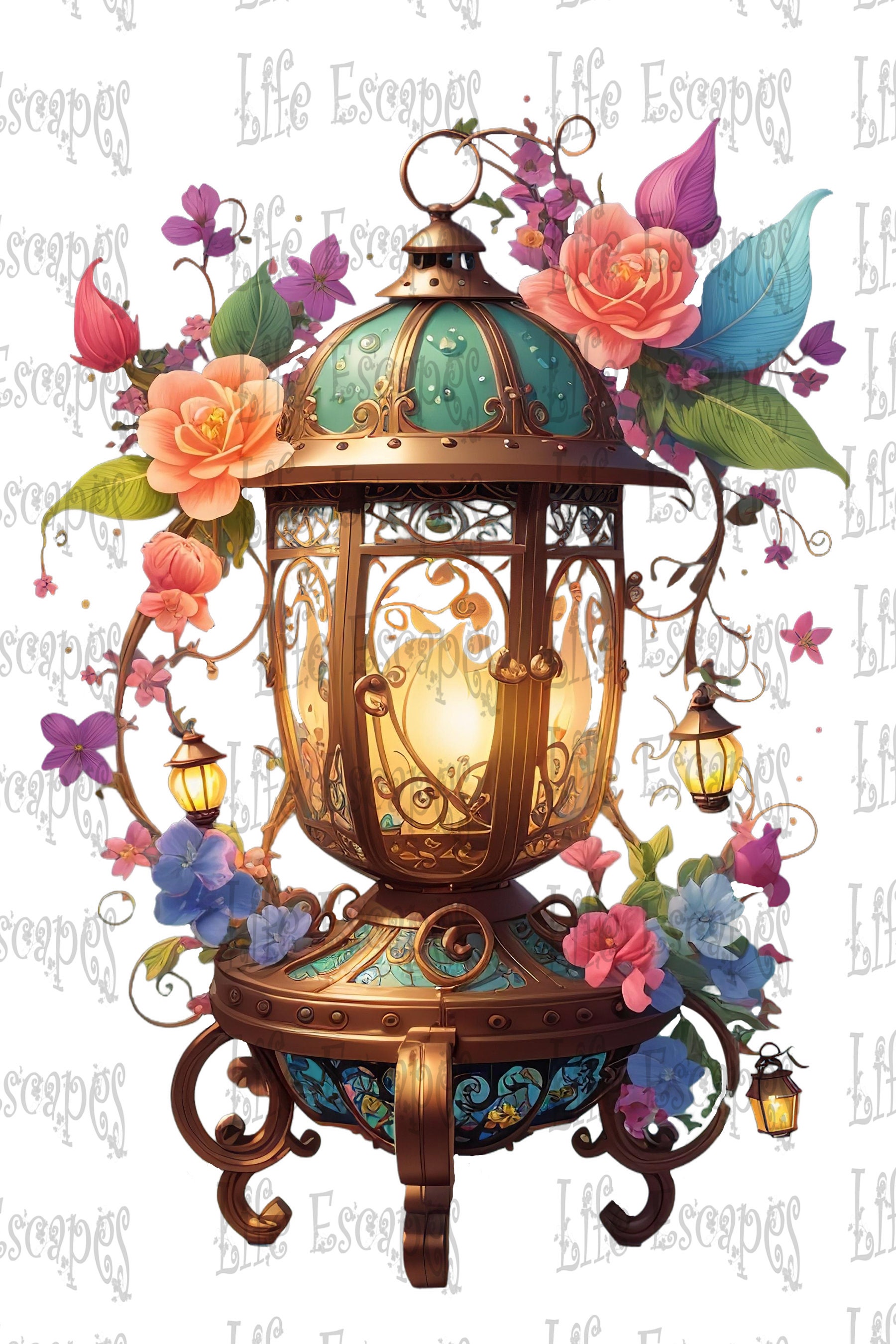Printable Floral Fantasy Lantern Clipart Bundle Set 2, PNG, Commercial ...