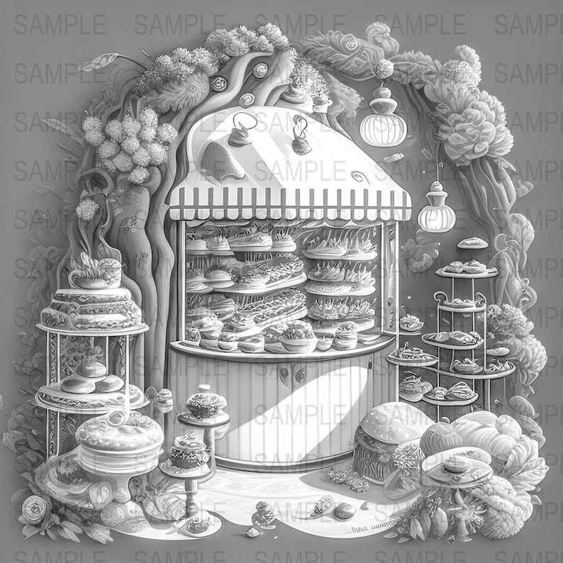 Printable Adult Coloring Page 3D Whimsical Bakery 8x8 - Etsy