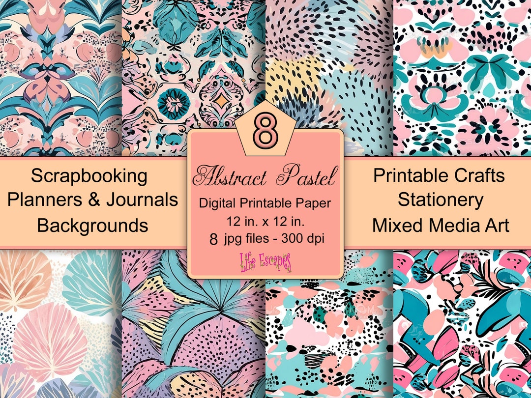 Abstract Pastel Digital Paper Pack, Printable Scrapbook Backgrounds ...