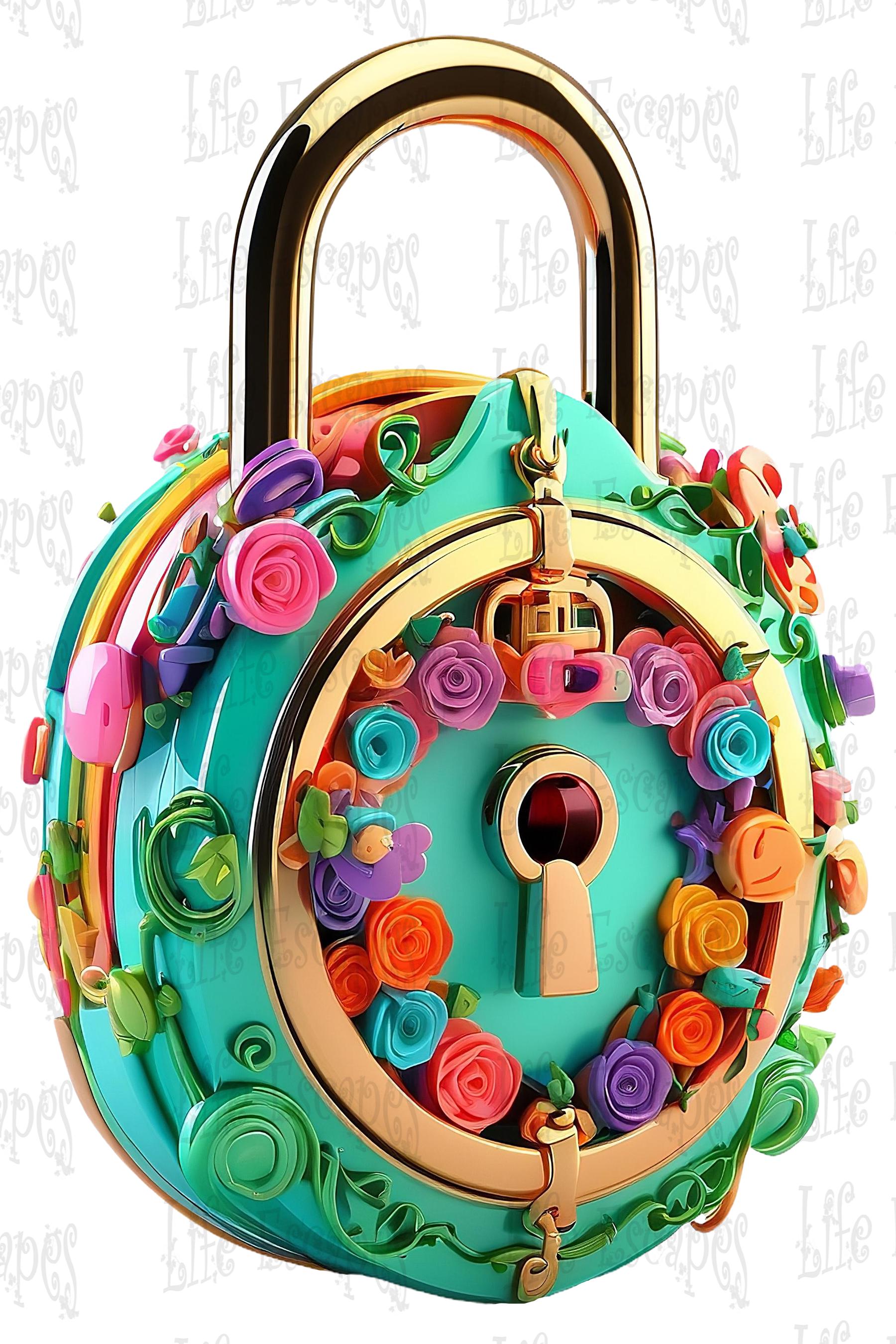 Floral Lock Clipart Set Commercial Use and POD Use Transparent PNG ...