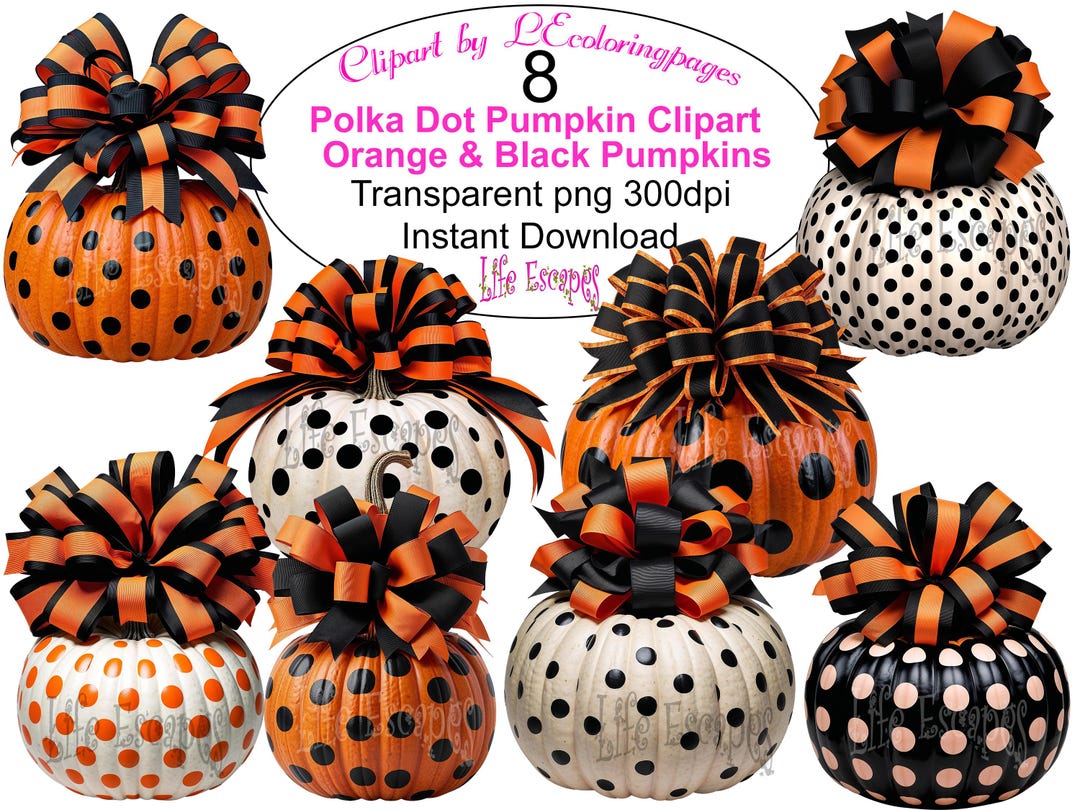 8 Polka Dot Pumpkin Clipart Orange Black Pumpkins Digital Download ...