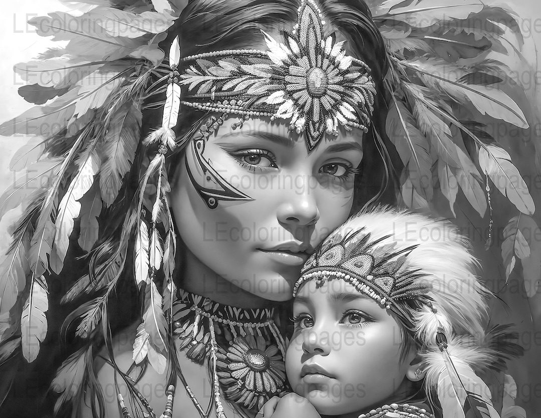Native American Indians Grayscale Coloring Page for Adults #46 ...