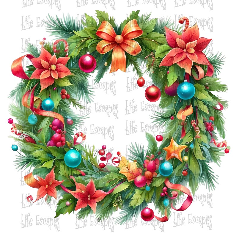 Printable Christmas Wreath Clipart Set - Set #1, PNG, Commercial Use ...