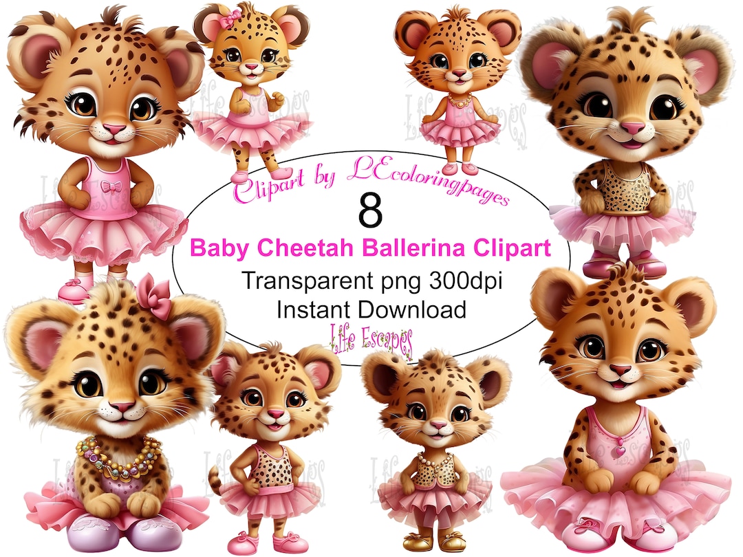 Baby Cheetah Ballerina Clipart, Cute Animal Ballet Dancer, Digital ...