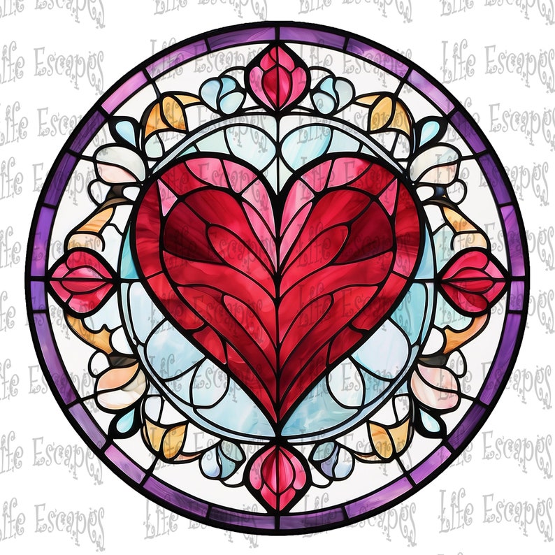 Printable Stained Glass Hearts Clipart Bundle Set 1, PNG, Commercial ...