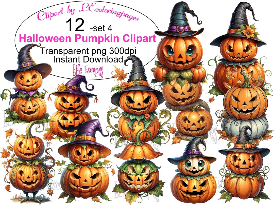 Halloween Pumpkin Clipart Set, Commercial Use and POD Use, Instant ...