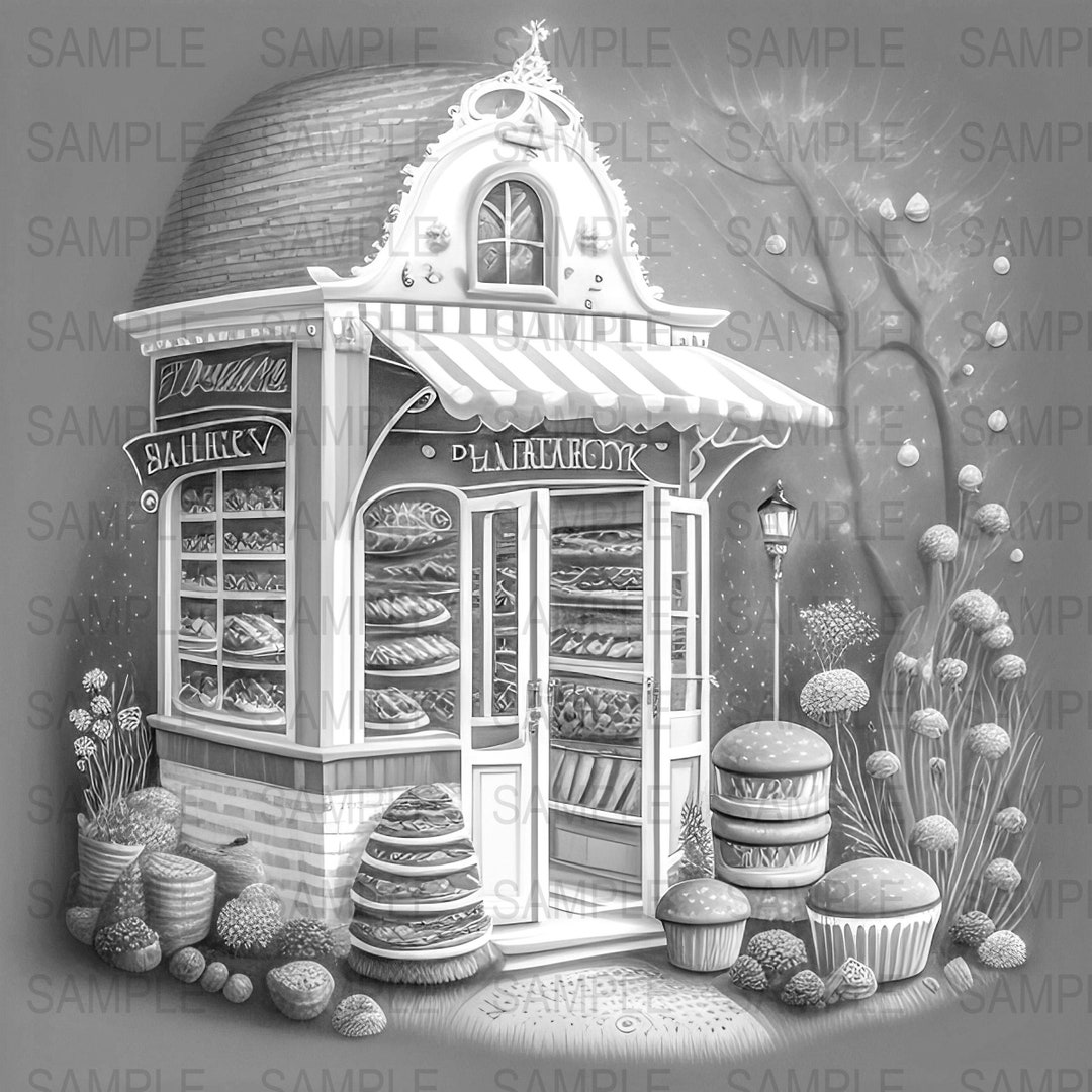 Printable Adult Coloring Page, 3D Whimsical Bakery - 8x8" Printable ...