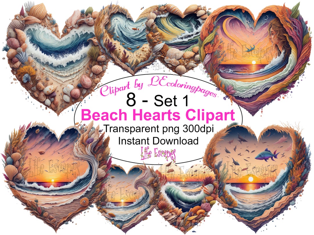 Printable Love the Beach in a Heart Clipart Bundle - Set #1, PNG ...
