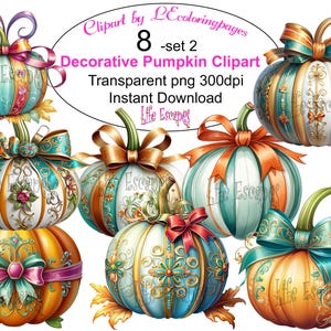 Decorative Pumpkin Clipart Pack, Instant Download, 300dpi Transparent ...