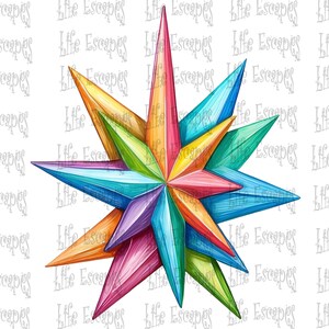 Whimsical Star Clipart Set, 12 Colorful Digital Stars, Transparent ...