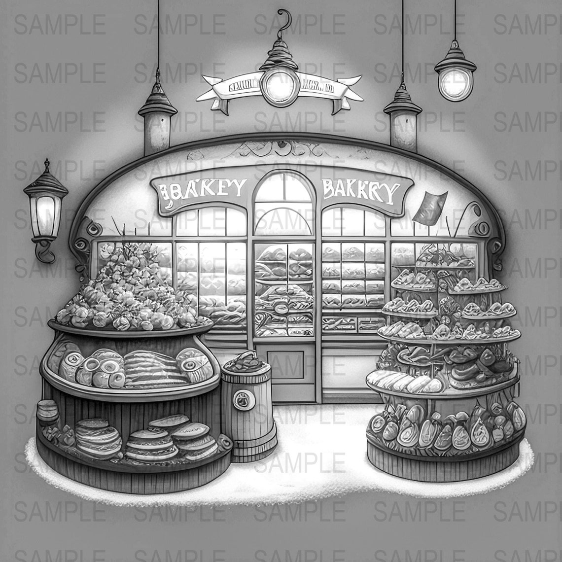 Printable Adult Coloring Page, 3D Whimsical Bakery - 8x8" Printable ...