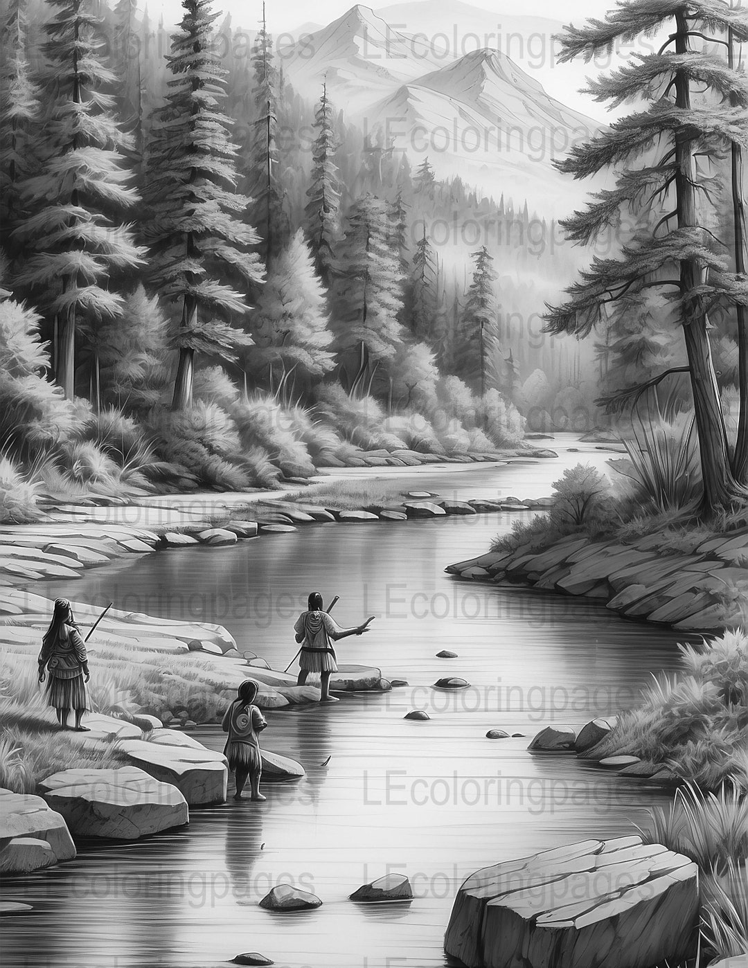 Grayscale Coloring Page for Adults, 8.5 X 11 Inch 300dpi, Detailed ...