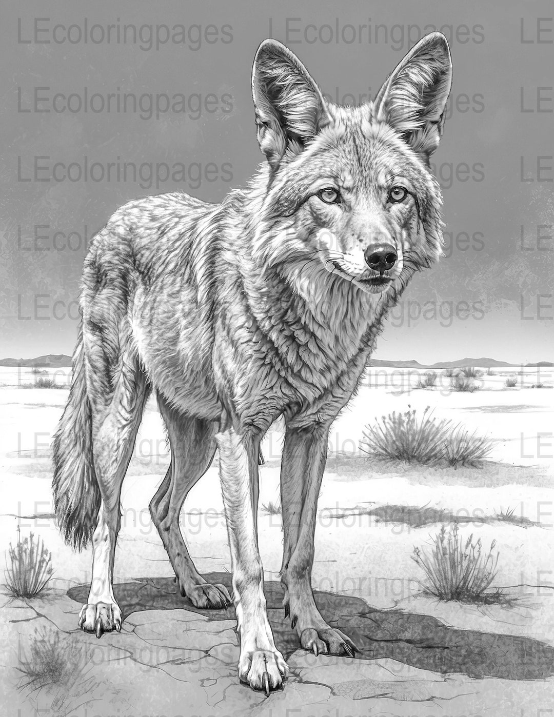 Intricate Coyote Adult Coloring Page, Printable Grayscale Wildlife ...