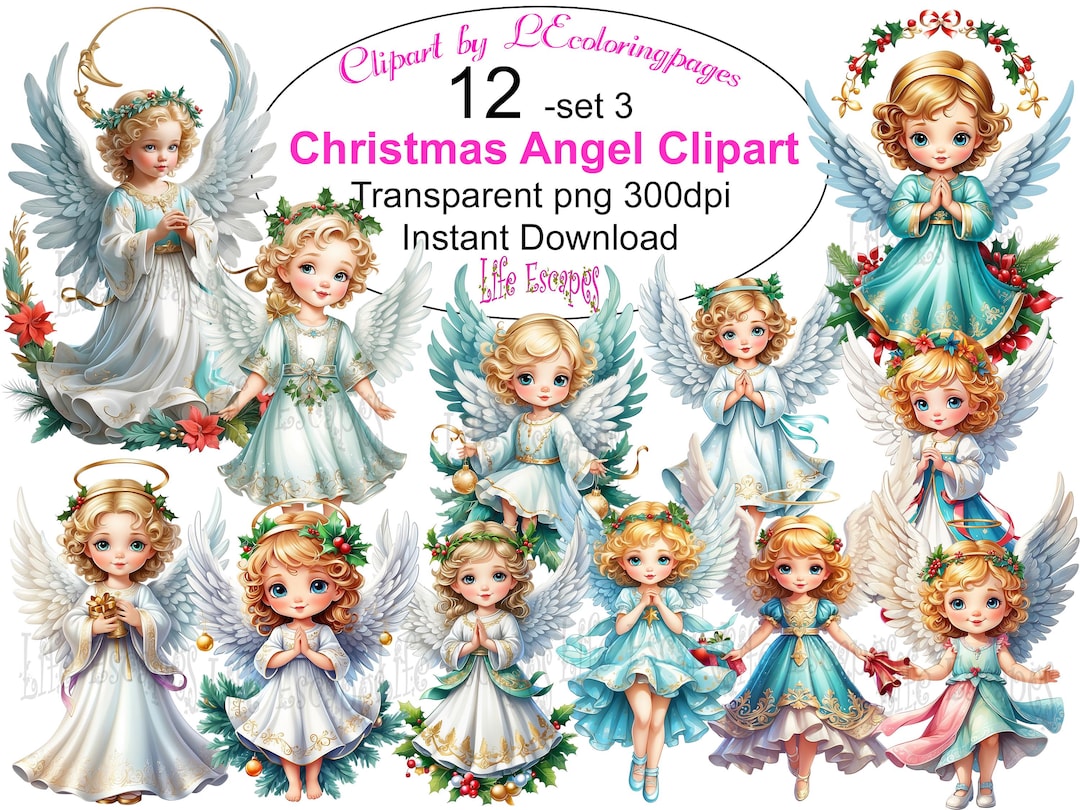Christmas Angel Clipart Set 12 Png Commercial Use Transparent 300dpi ...