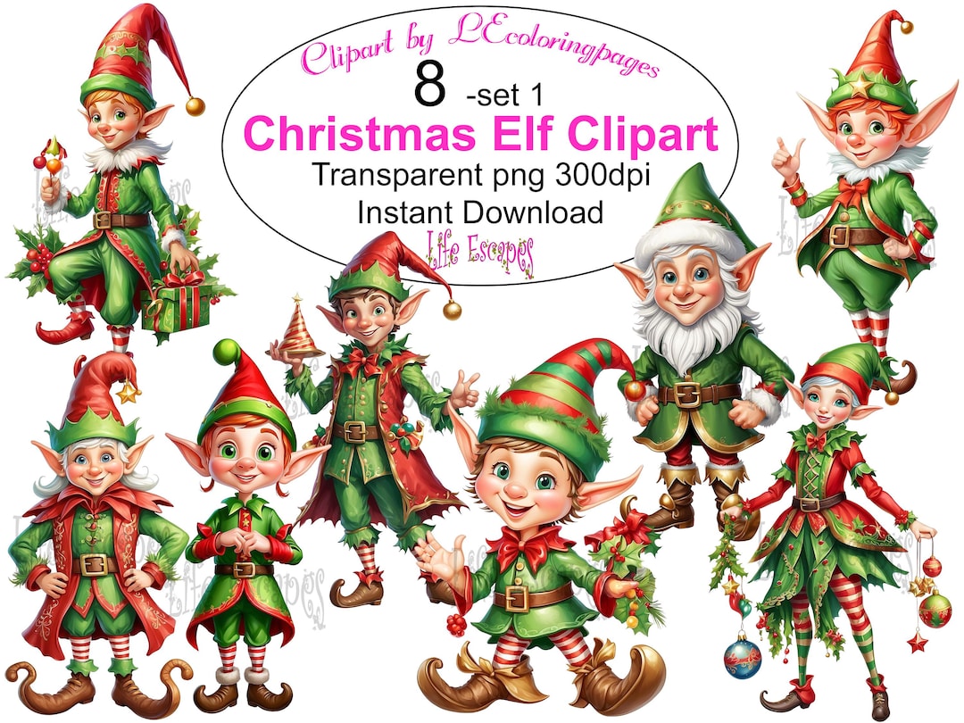 Christmas Elf Clipart Set Instant Download 8 Transparent Png 300dpi ...
