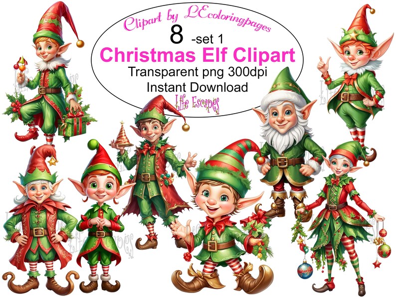 Christmas Elf Clipart Set Instant Download 8 Transparent Png 300dpi ...