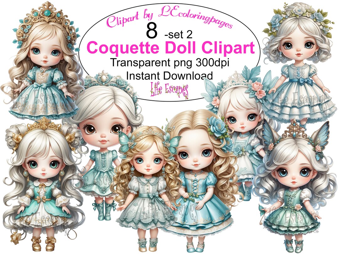 Coquette Doll Clipart, Vintage Doll Pngs, Digital Download, Set of 8 ...