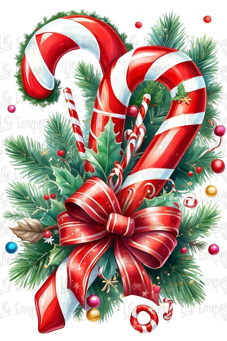 Printable Christmas Bells & Candy Canes Clipart Set Set 1, PNG ...