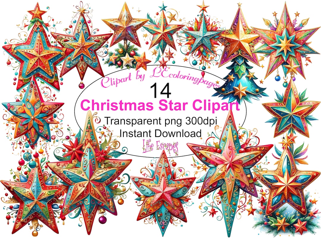 Printable Christmas Star Clipart Set - Set #1, PNG, Commercial Use ...