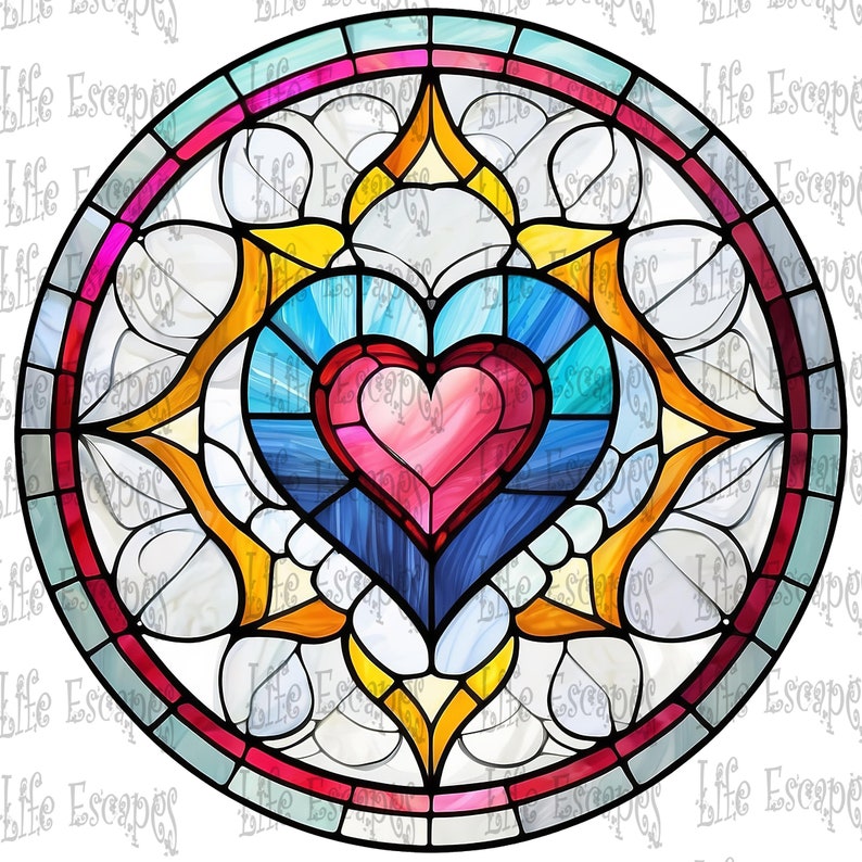 Printable Stained Glass Hearts Clipart Bundle Set 1, PNG, Commercial ...
