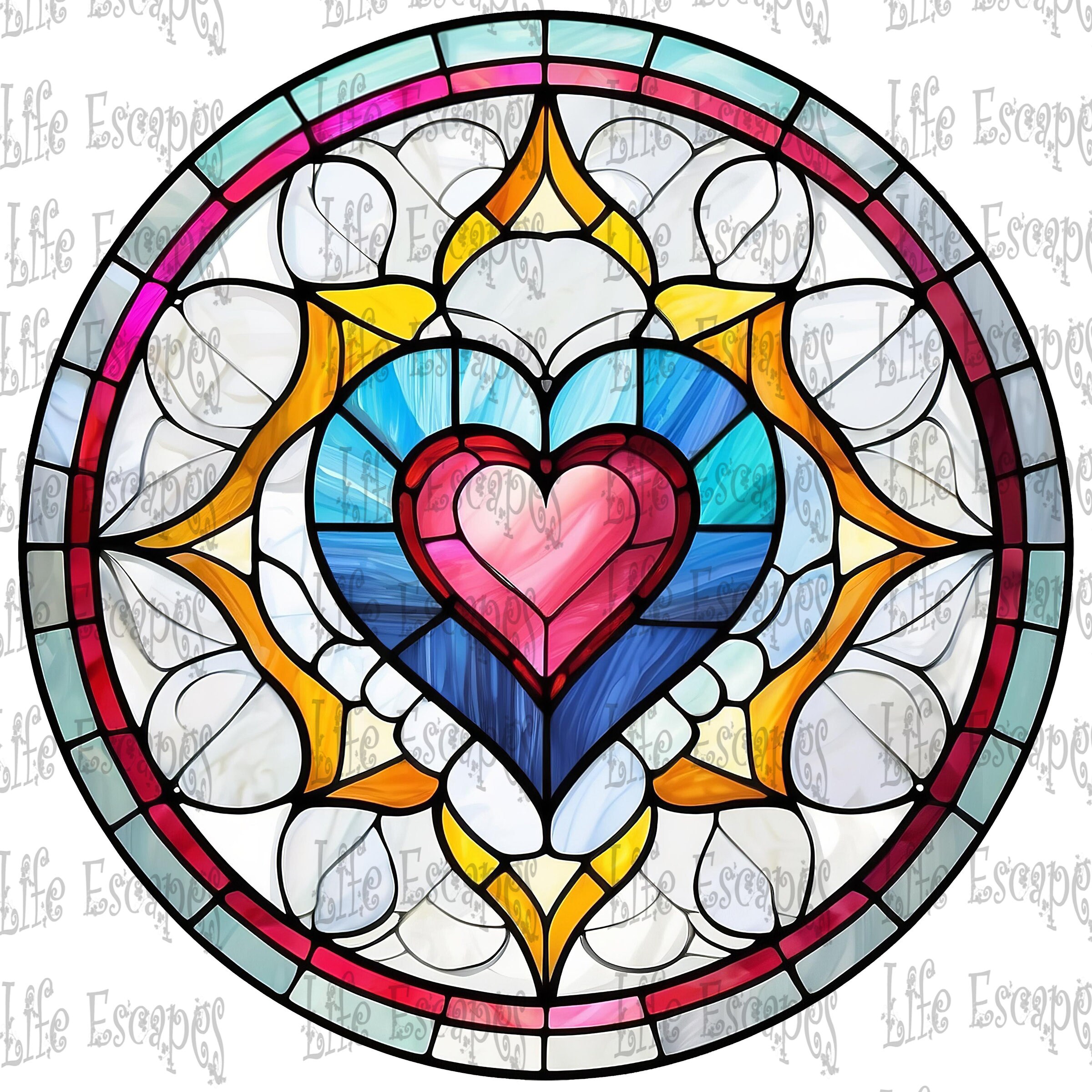 Printable Stained Glass Hearts Clipart Bundle - Set #1, PNG, Commercial ...