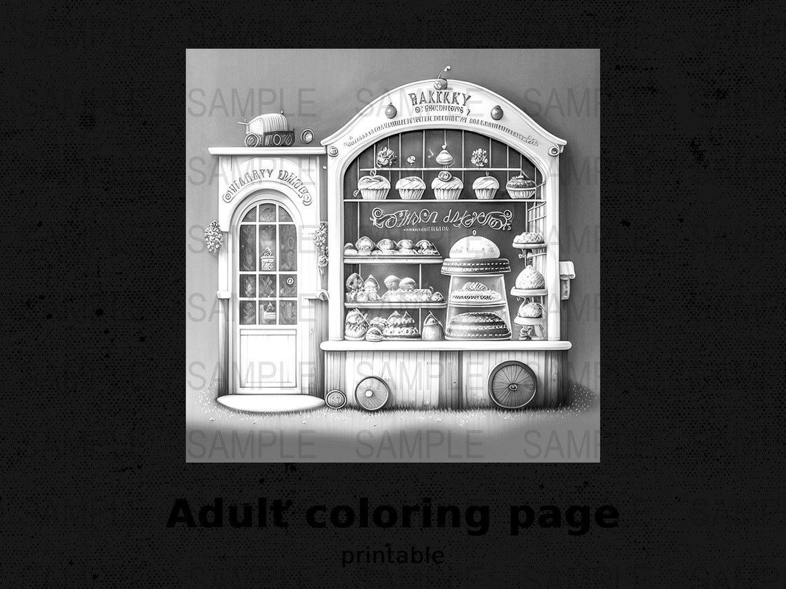Printable Adult Coloring Page, 3D Whimsical Bakery 8x8 Printable ...