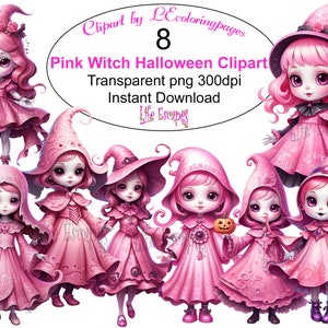 Pink Witch Halloween Clipart, 8 Transparent PNG, 300dpi Instant ...